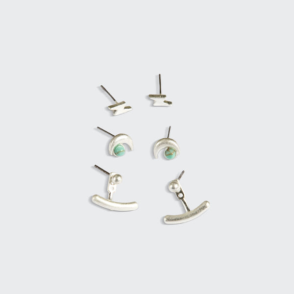 Stud Trio Ear Jacket Set - Moon/Turquoise/Silver - Scout Curated Wears